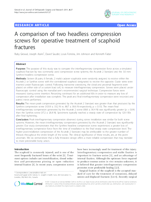 (PDF) A comparison of two headless compression screws for operative ...