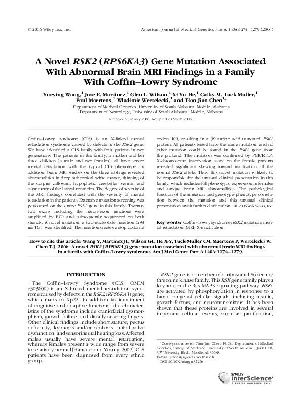 (PDF) Case Report: Coffin-Lowry Syndrome: The First Molecularly ...