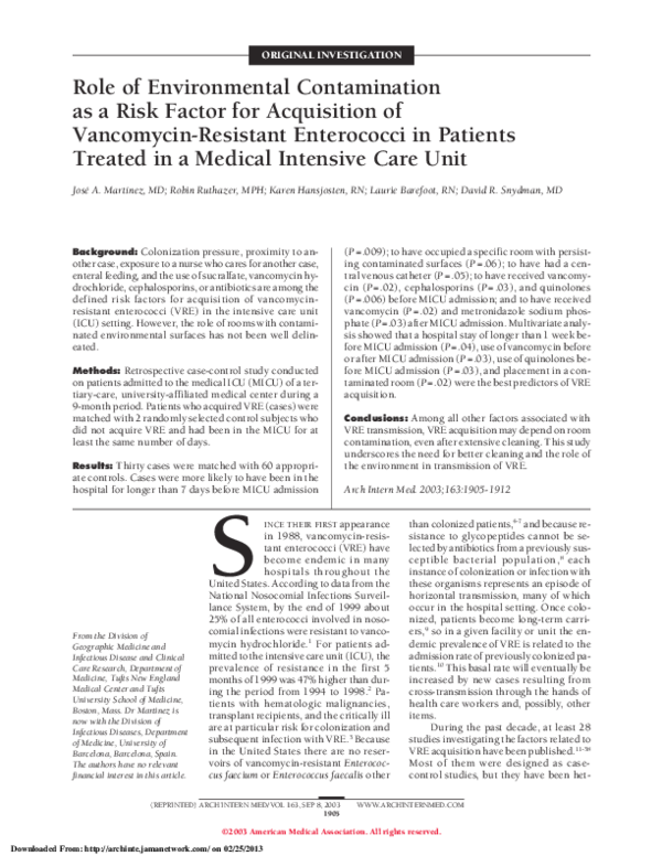 (PDF) Role of Environmental Contamination as a Risk Factor for ...