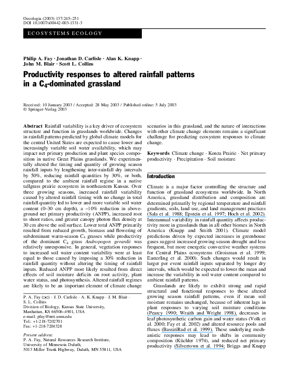 (PDF) Productivity responses to altered rainfall patterns in a C 4 ...