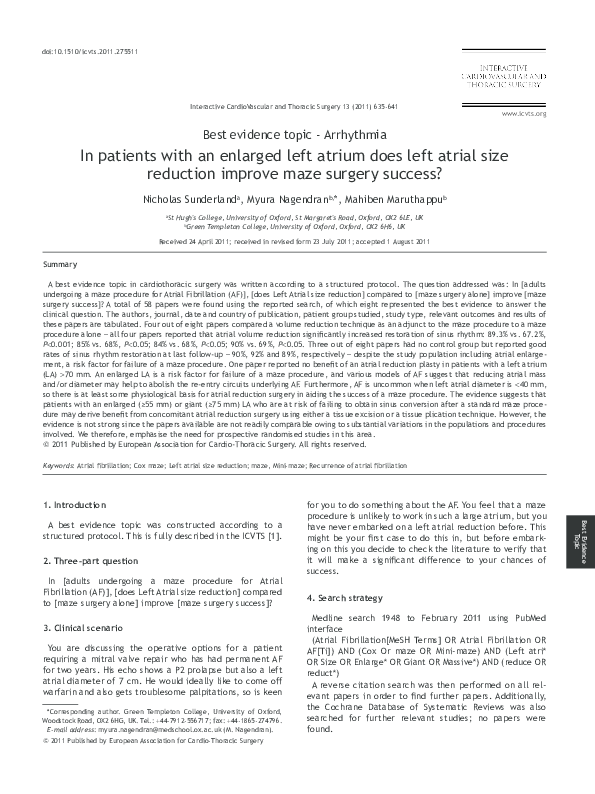 (PDF) In patients with an enlarged left atrium does left atrial size reduction improve maze ...