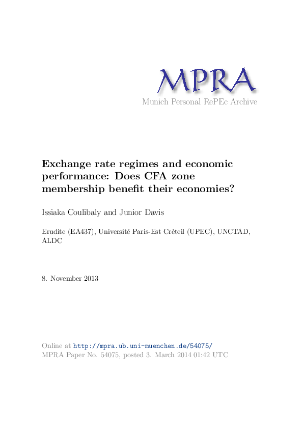 (PDF) Exchange rate regimes and economic performance: Does CFA zone ...