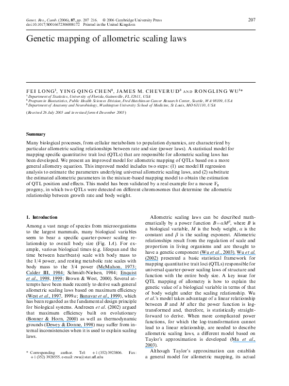 (PDF) Genetic mapping of allometric scaling laws