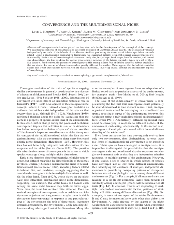 (PDF) CONVERGENCE AND THE MULTIDIMENSIONAL NICHE