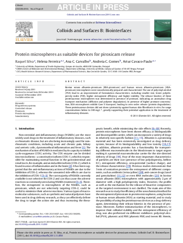 (PDF) Protein microspheres as suitable devices for piroxicam release