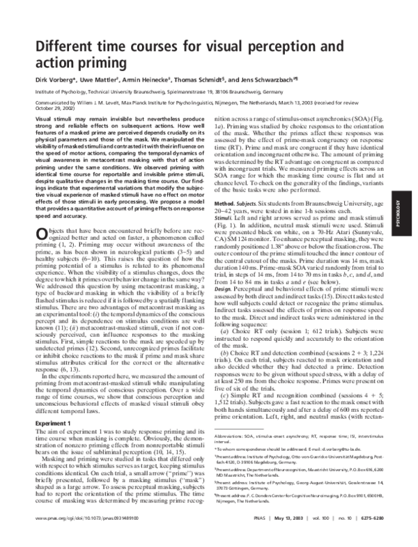 (PDF) Different time courses for visual perception and action priming