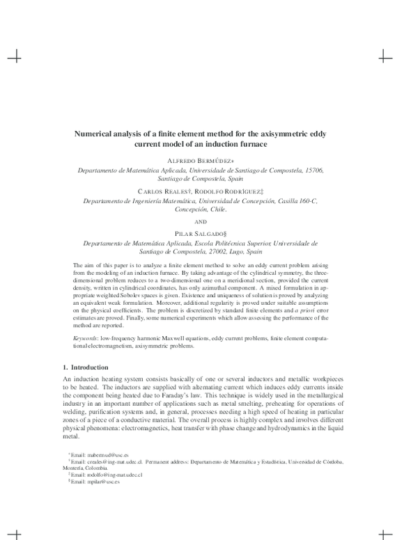 Pdf Numerical Analysis Of A Finite Element Method For The Axisymmetric Eddy Current Model Of