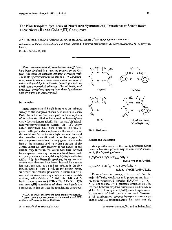 (PDF) The non-template synthesis of novel non-symmetrical, tetradentate Schiff bases. Their ...
