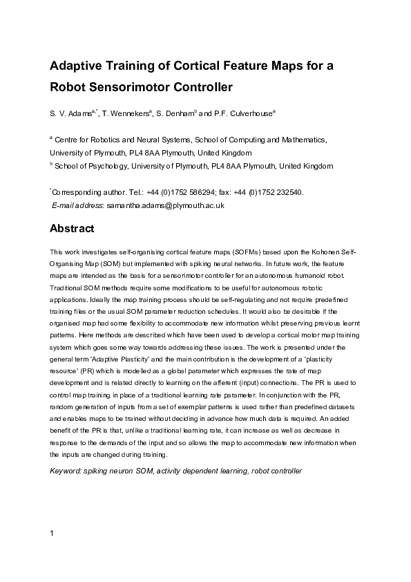 (PDF) Adaptive training of cortical feature maps for a robot ...