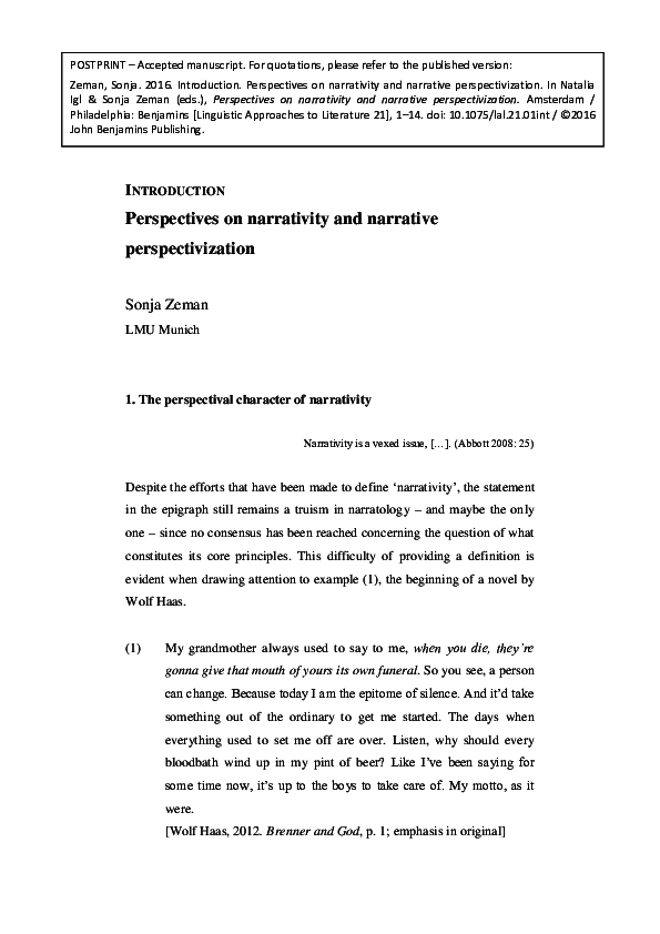 (PDF) Perspectives on narrativity and narrative perspectivization ...