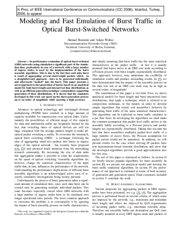 Pdf Modeling And Fast Emulation Of Burst Traffic In Optical Burst Switched Networks