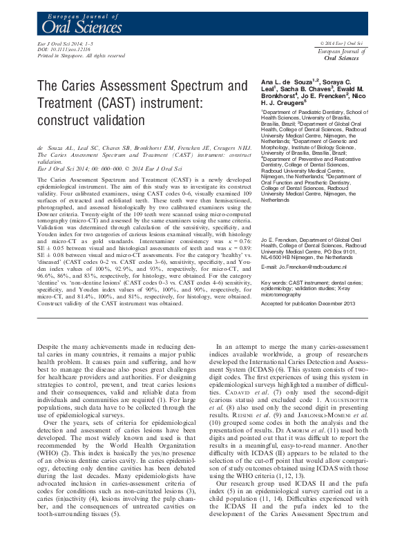(PDF) The Caries Assessment Spectrum and Treatment (CAST) instrument ...