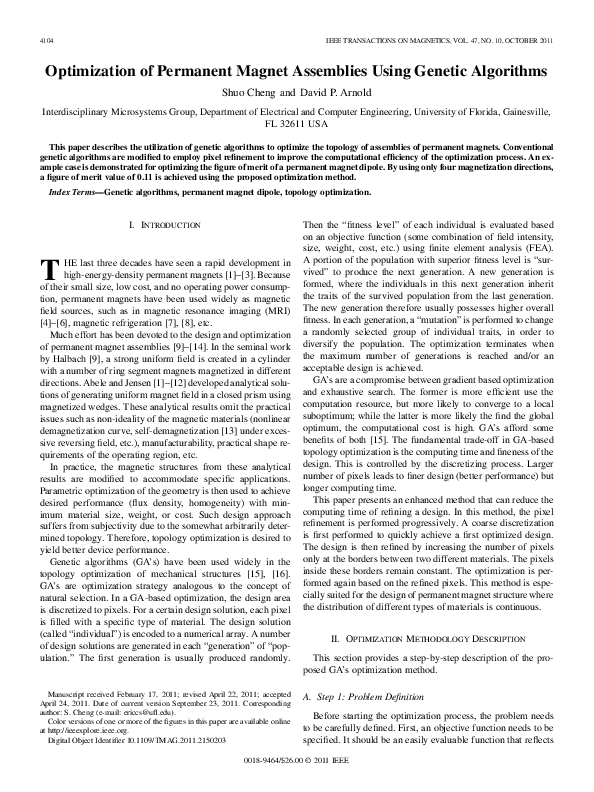 (PDF) Optimization of Permanent Magnet Assemblies Using Genetic Algorithms
