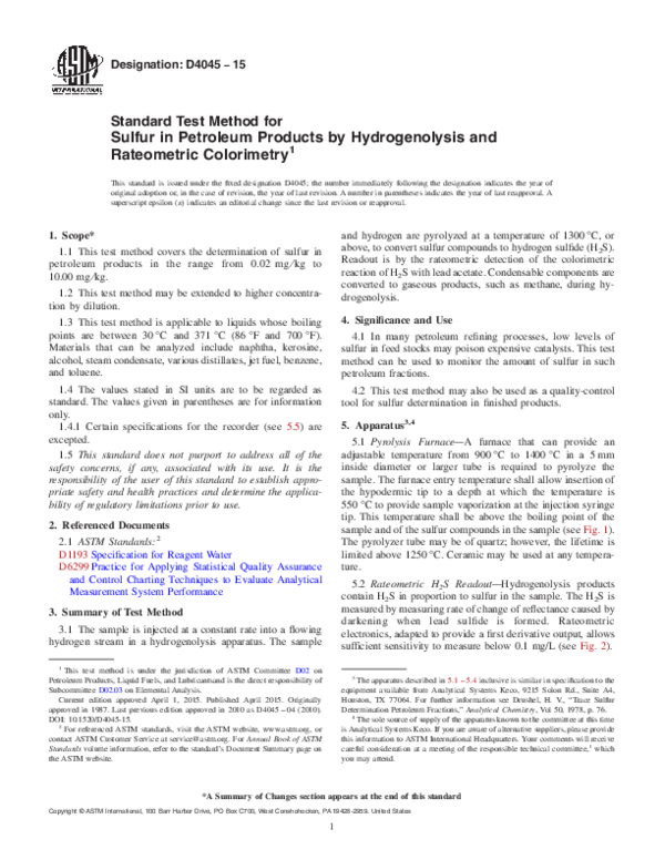 Standard Test Method for Sulfur in Petroleum Products by Hydrogenolysis ...