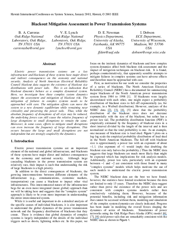 (PDF) Blackout mitigation assessment in power transmission systems