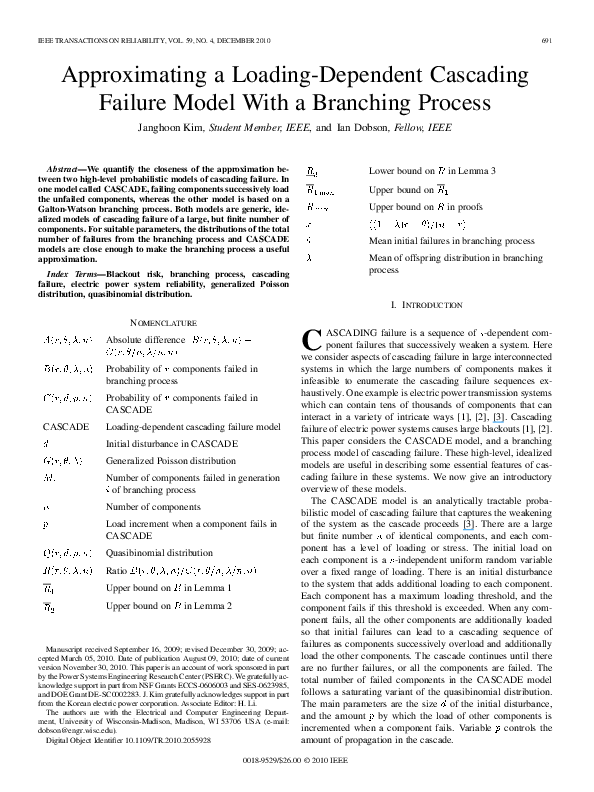 (PDF) Approximating a Loading-Dependent Cascading Failure Model With a Branching Process