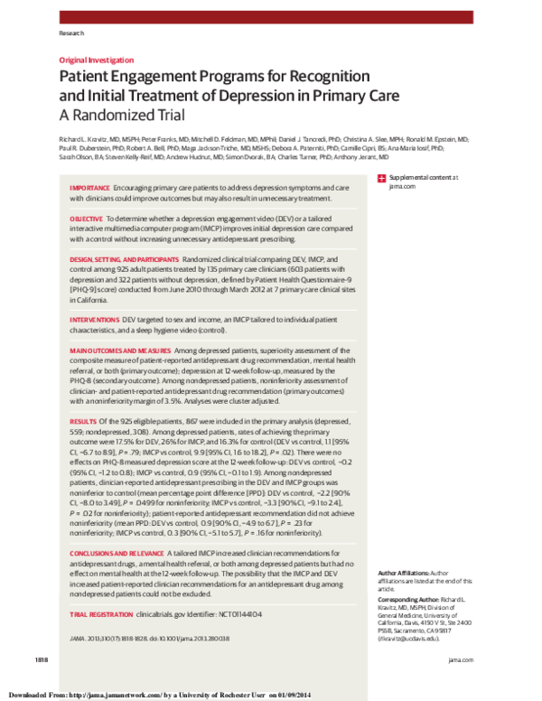 (PDF) Patient Engagement Programs for Recognition and Initial Treatment ...