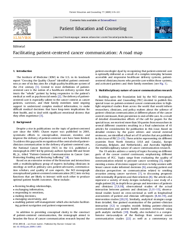 (PDF) Facilitating patient-centered cancer communication: A road map