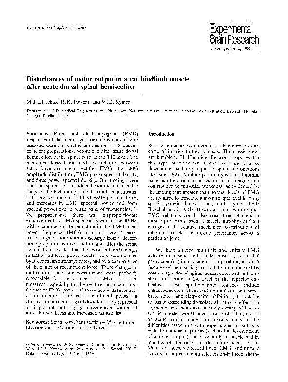 (PDF) Disturbances of motor output in a cat hindlimb muscle after acute ...