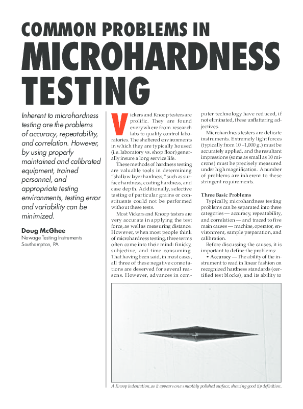 (PDF) Common Problems in Microhardness Testing