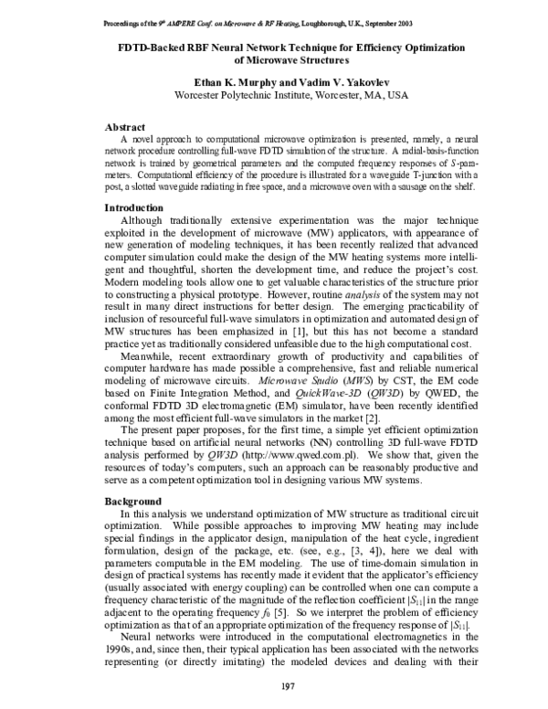 (PDF) FDTD-backed RBF neural network technique for efficiency optimization of microwave structures