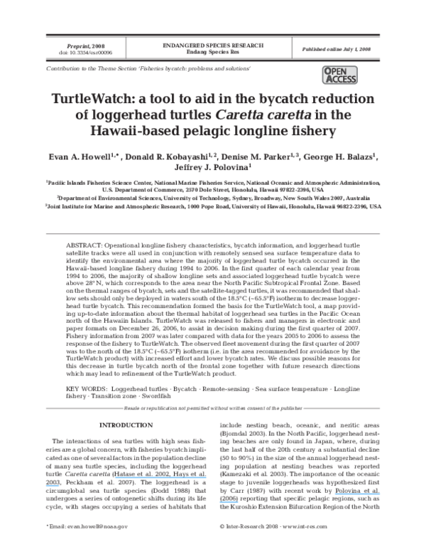 (PDF) TurtleWatch: a tool to aid in the bycatch reduction of loggerhead ...