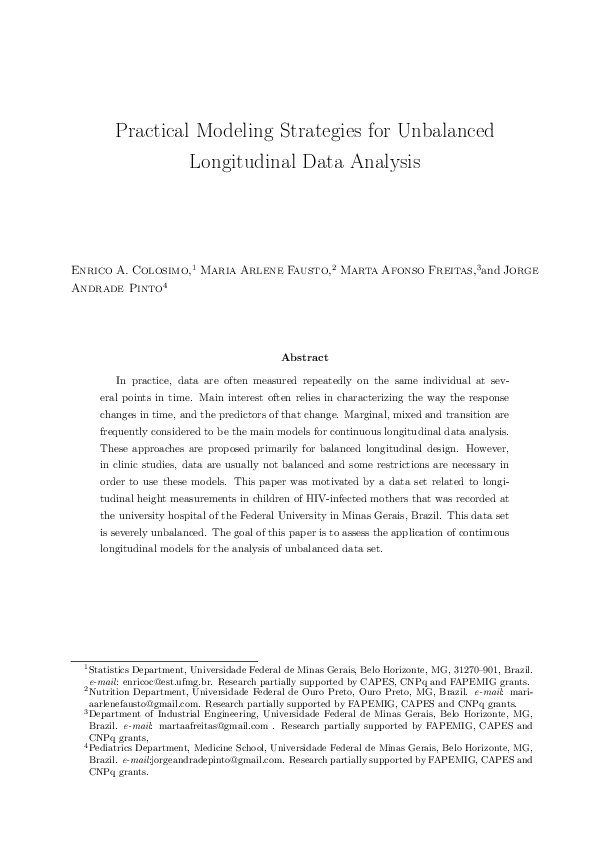 Pdf Practical Modeling Strategies For Unbalanced Longitudinal Data Analysis