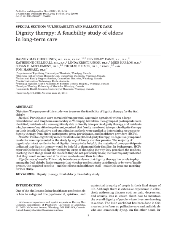 (PDF) Dignity therapy: A feasibility study of elders in long-term care