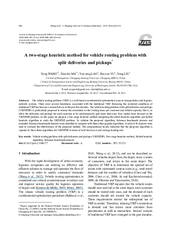 Pdf A Two Stage Heuristic Method For Vehicle Routing Problem With Split Deliveries And Pickups