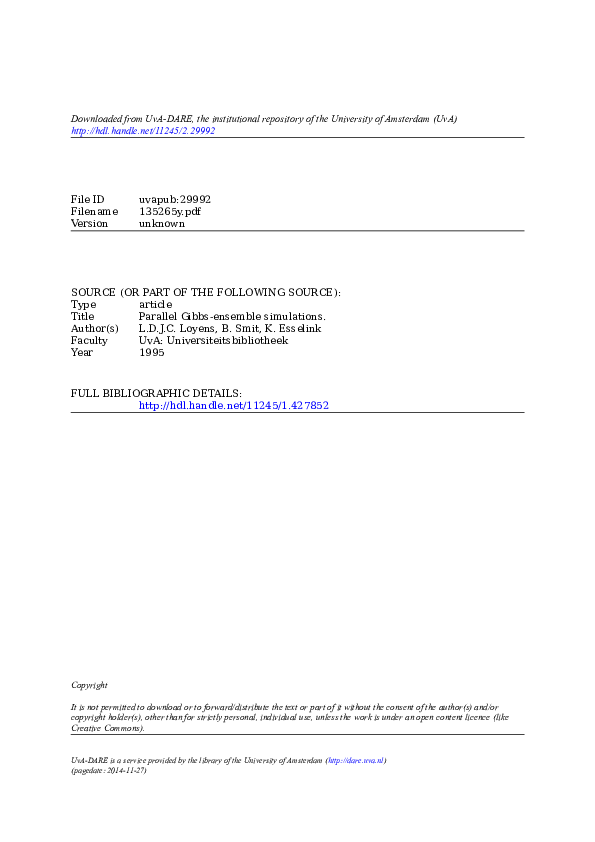 Pdf Parallel Gibbs Ensemble Simulations