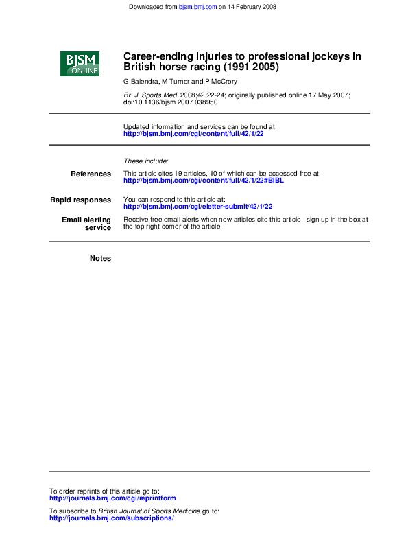 (PDF) Career-ending injuries to professional jockeys in British horse ...