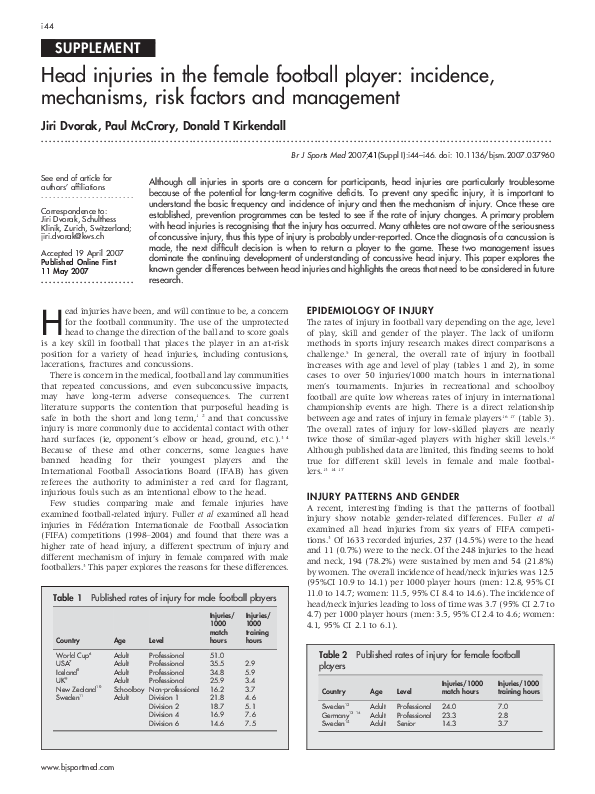 (PDF) Head injuries in the female football player: incidence ...