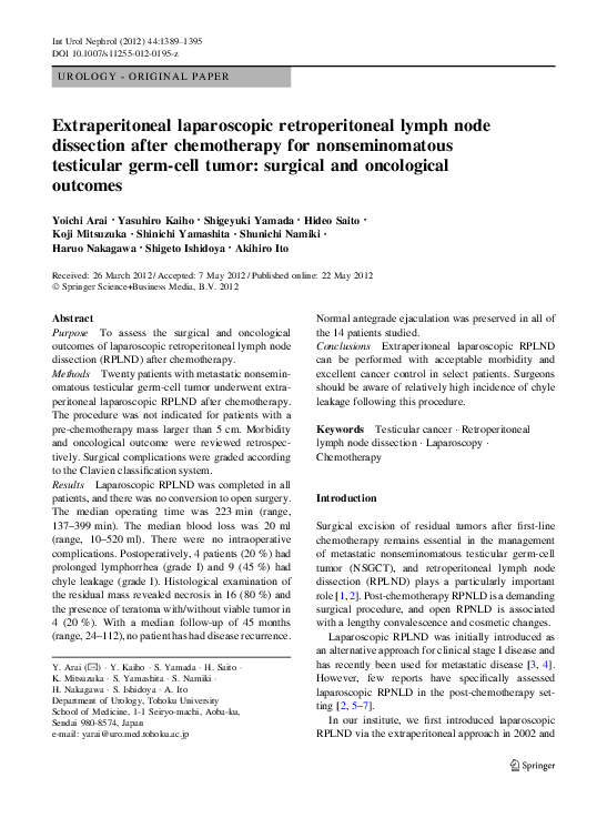(PDF) Midline Extraperitoneal Approach for Retroperitoneal Lymph Node ...