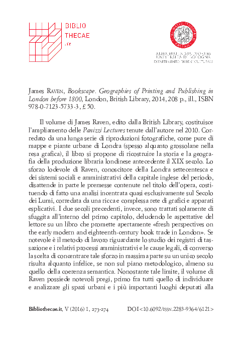 (PDF) James Raven, Bookscape. Geographies of Printing and Publishing in ...