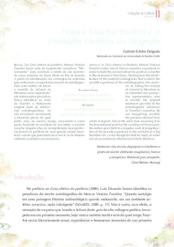 (PDF) Marcus Vinícius Faustini e a Produção Literária da Biografia