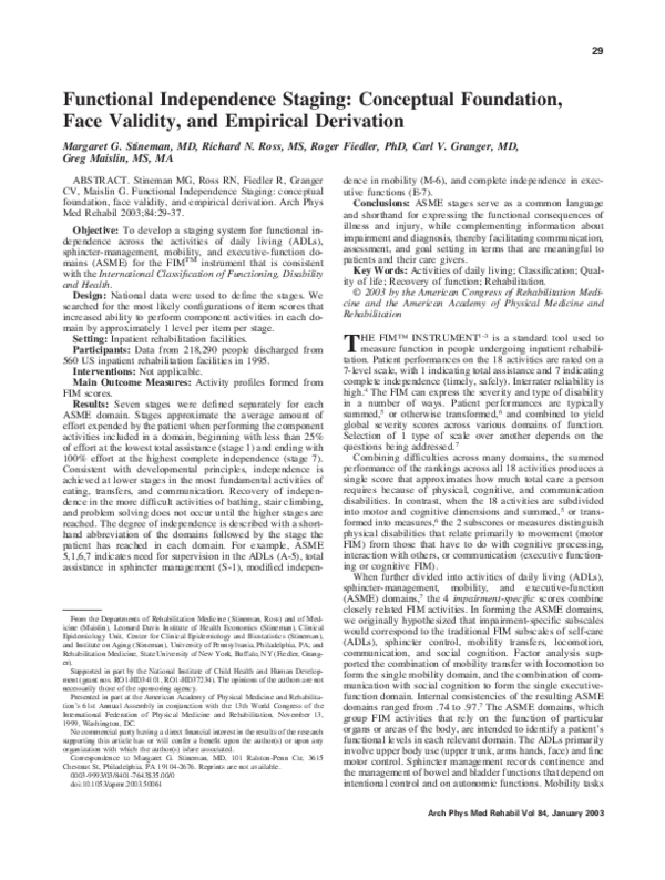 (PDF) Functional Independence Staging: Conceptual foundation, face ...