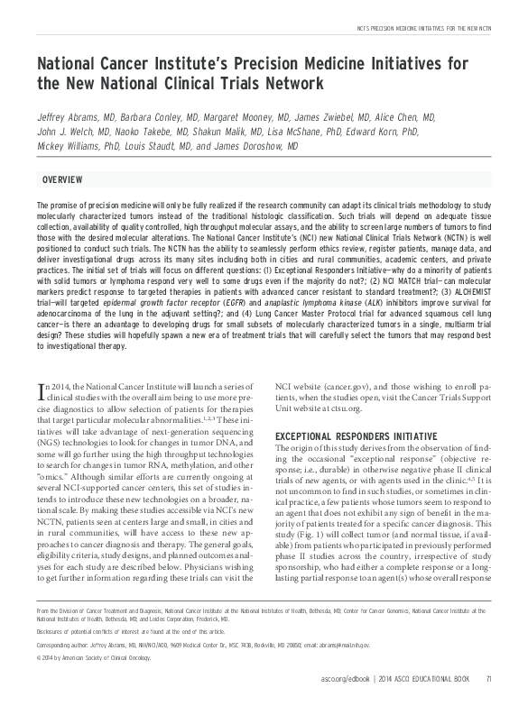 (PDF) National Cancer Institute's Precision Medicine Initiatives for ...
