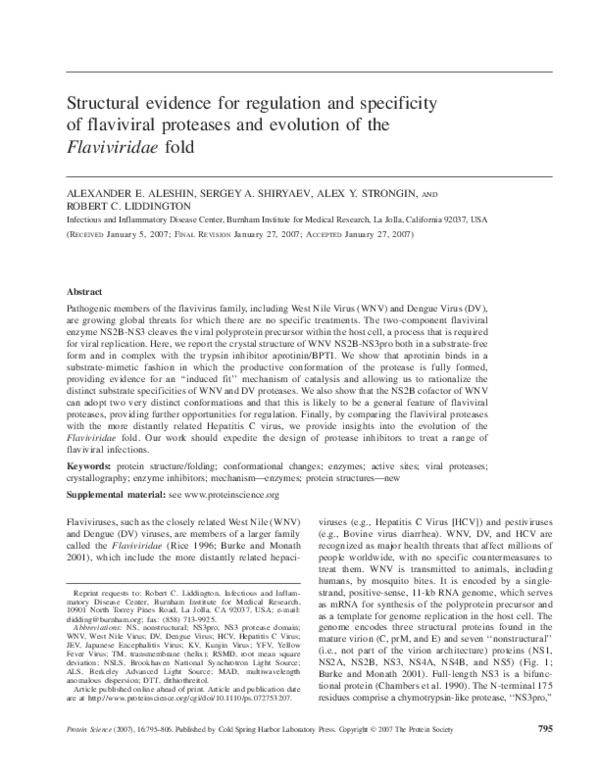 (PDF) Structural evidence for regulation and specificity of flaviviral ...