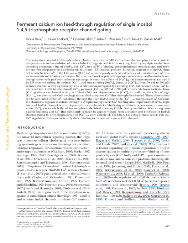 (PDF) Permeant calcium ion feed-through regulation of single inositol 1,4,5-trisphosphate ...