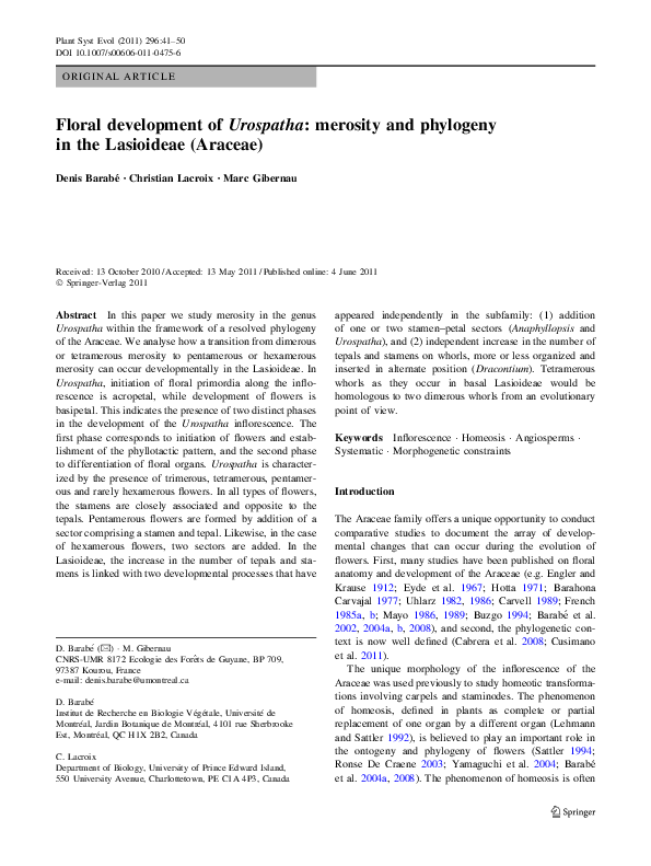 (PDF) Floral development of Urospatha: merosity and phylogeny in the ...