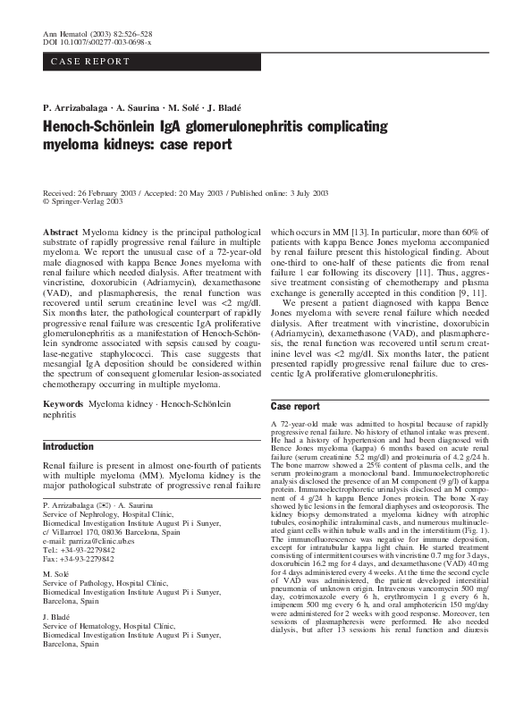 (PDF) Henoch-Sch nlein IgA glomerulonephritis complicating myeloma ...