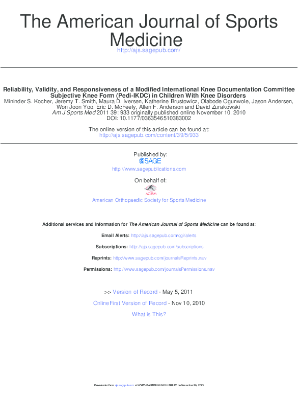 (PDF) Reliability, Validity, and Responsiveness of a Modified ...