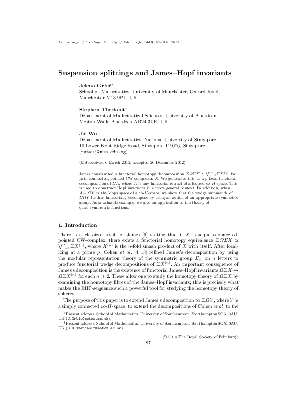 (PDF) Suspension splittings and James-Hopf invariants for retracts of ...