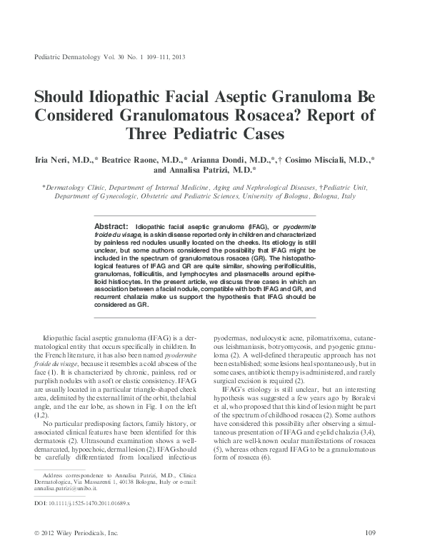 (PDF) Should Idiopathic Facial Aseptic Granuloma Be Considered ...