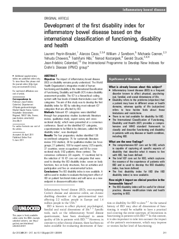(PDF) Development of the first disability index for inflammatory bowel ...