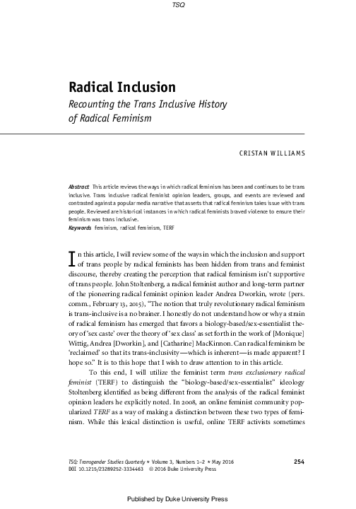 (PDF) Radical Inclusion: Recounting the Trans Inclusive History of ...