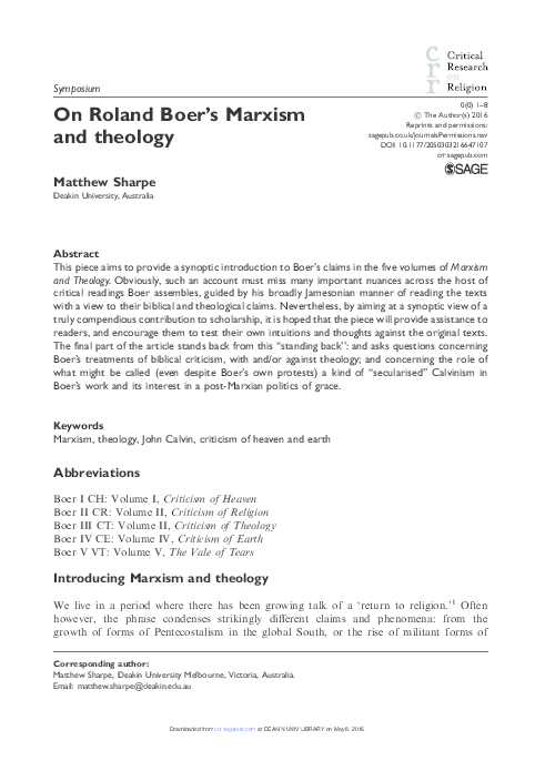 (PDF) On Roland Boer's Marxism and theology Introducing Marxism and ...