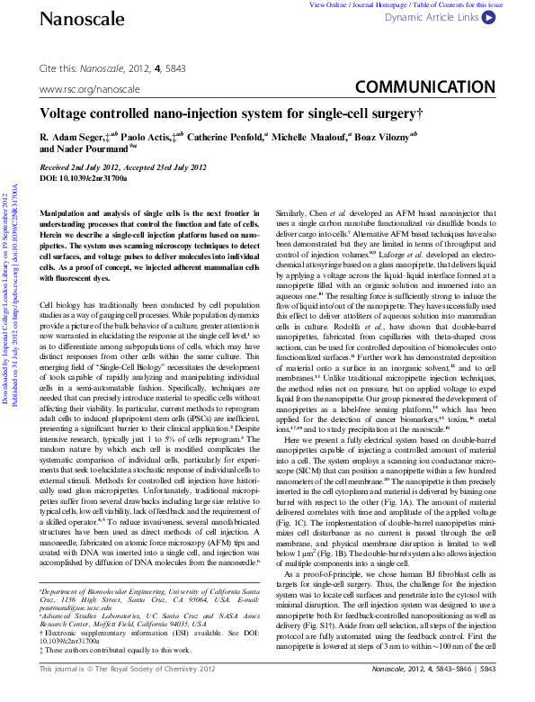 (PDF) Voltage controlled nano-injection system for single-cell surgery