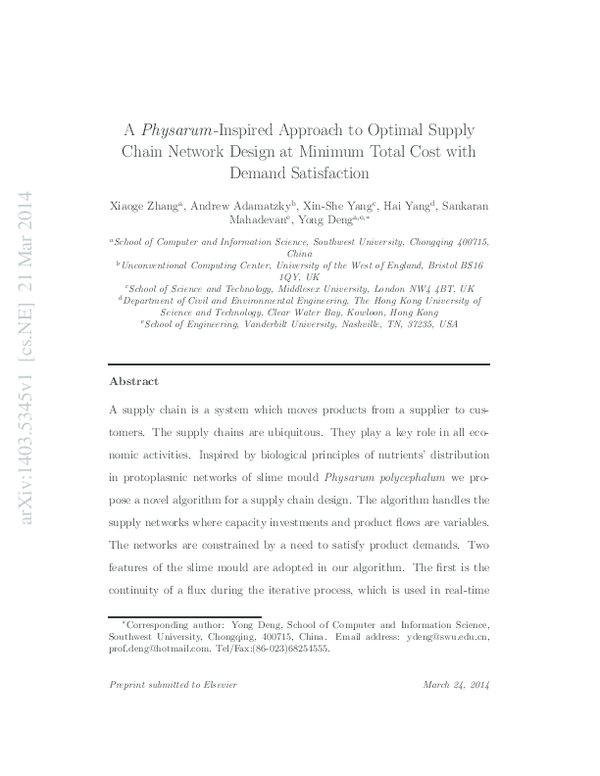 (PDF) A Physarum-Inspired Approach to Optimal Supply Chain Network Design at Minimum Total Cost ...