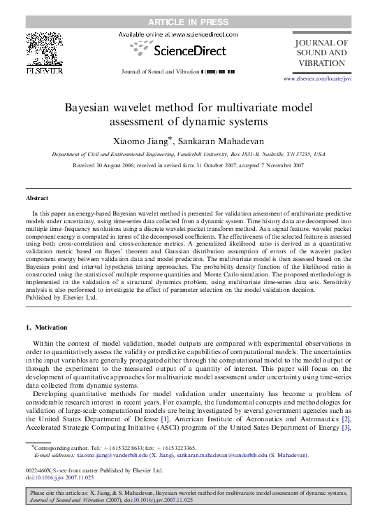 (PDF) Bayesian wavelet method for multivariate model assessment of dynamic systems